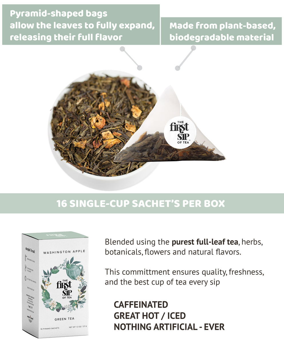 Washington Apple Green Tea Box | 16 Sachets | Apple | Spiced Cider | P ...
